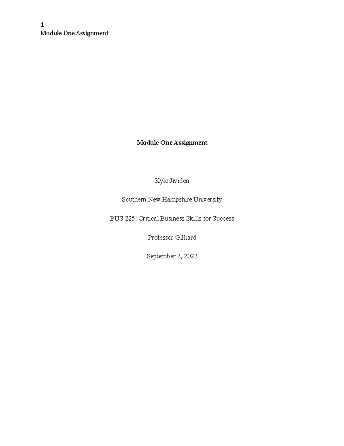 Module One Assignment Module One Assignment Module One Assignment