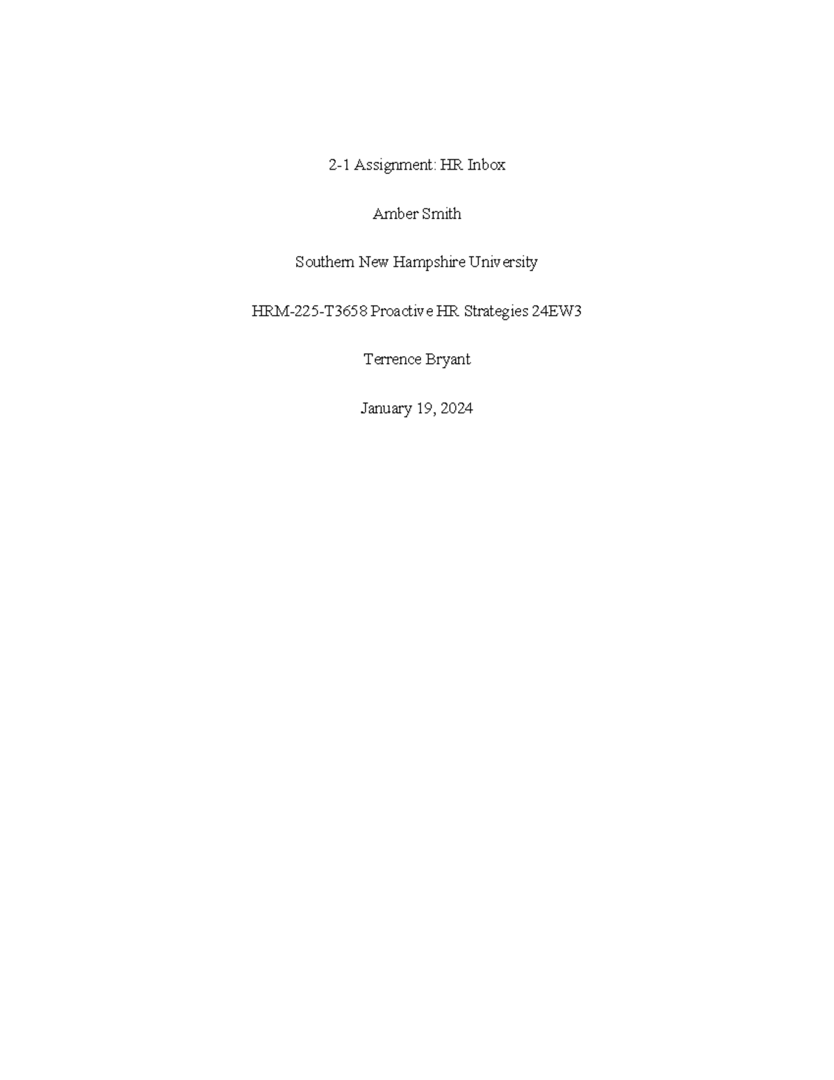 2-1 HR Inbox - 2-1 Assignment: HR Inbox Amber Smith Southern New ...