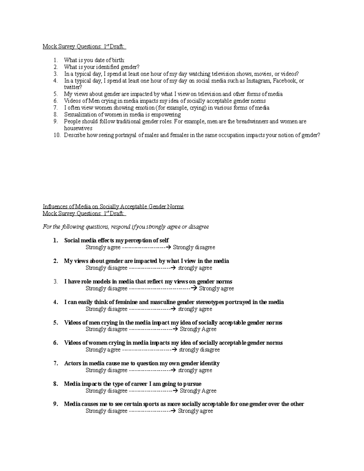 Mock Survey Questions - For example, men are the breadwinners and women ...