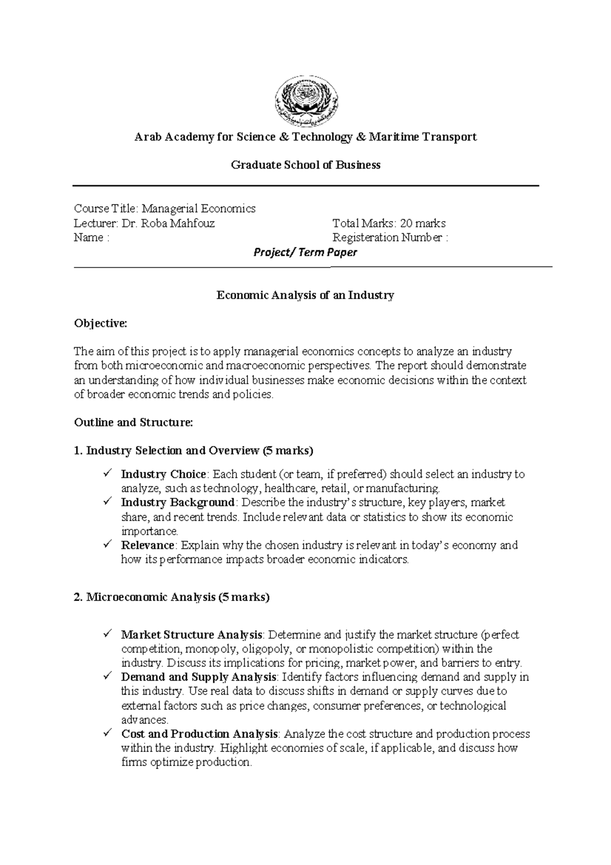 Managerial Economics Project outline - Arab Academy for Science ...
