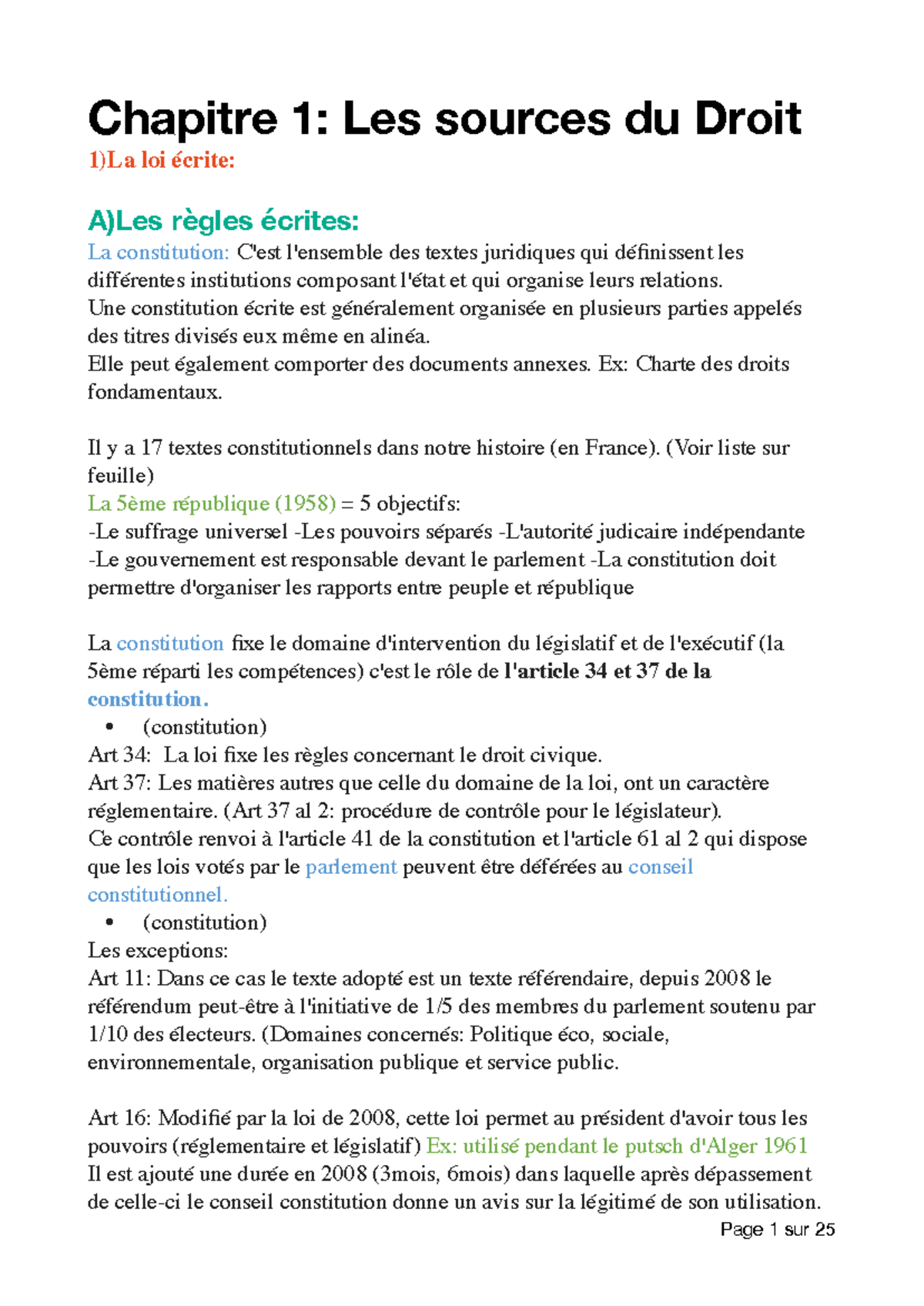 Introduction au droit cours - Chapitre 1: Les sources du Droit 1)La loi ...