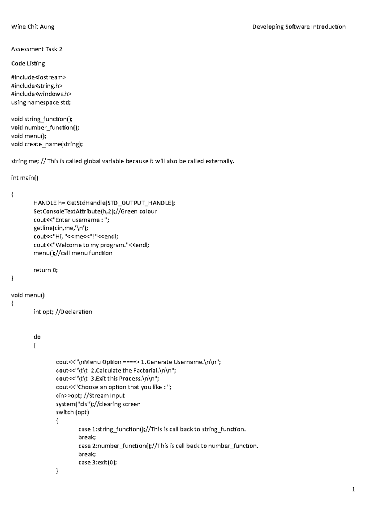 HP1R47 PPT Software Developing - Assessment Task 2 Code Listing # ...