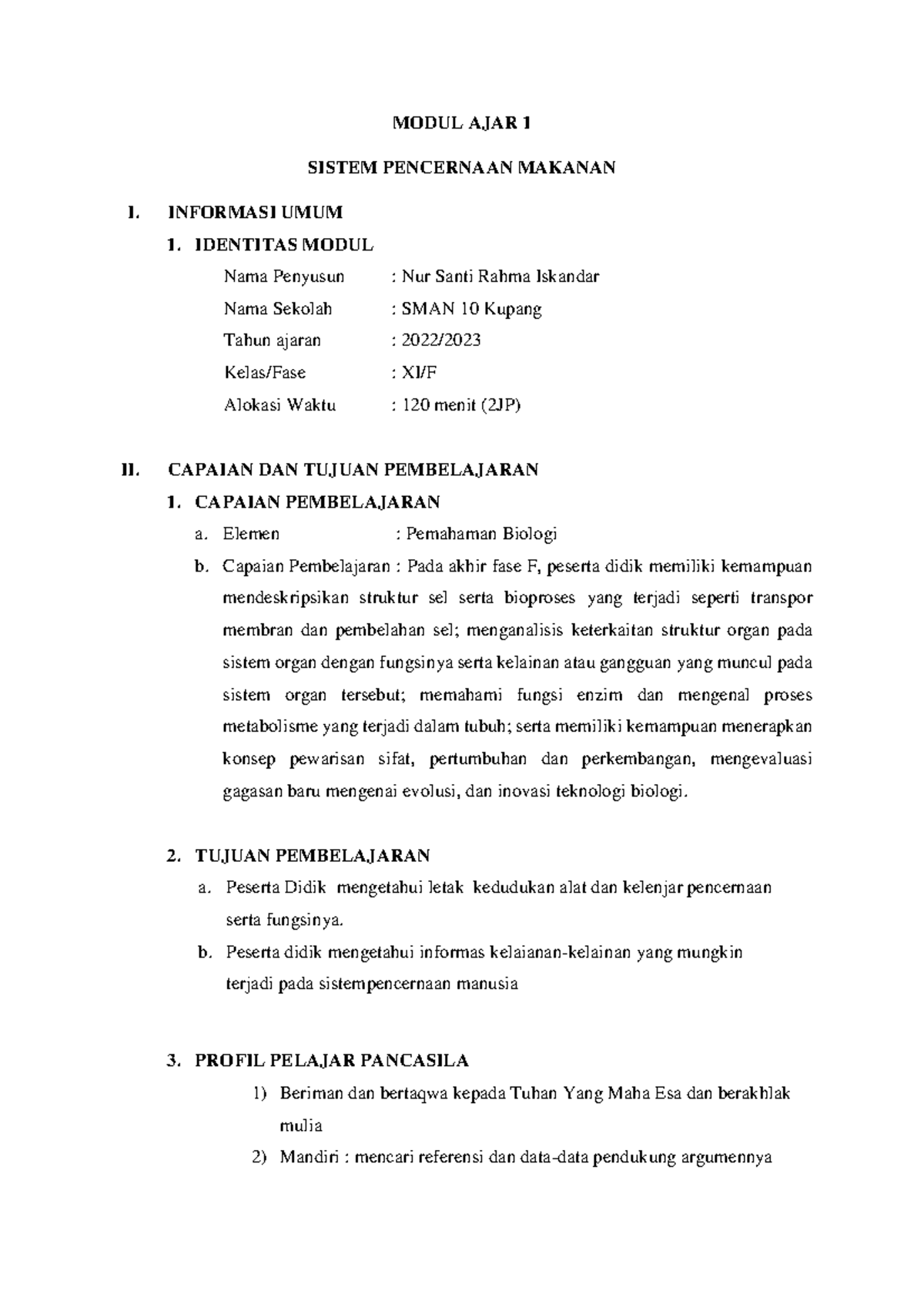 Modul AJAR 1 Pencernaan - MODUL AJAR 1 SISTEM PENCERNAAN MAKANAN I ...