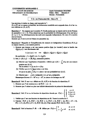 Probabilité-série n1-SMA-S6 - Sciences Mathématiques Et Applications ...