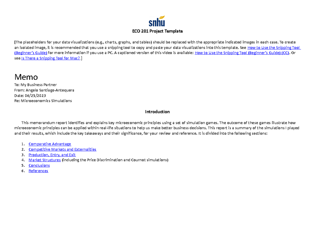 ECO 201 Project - Perfect score 300/300 - ECO 201 Project Template [The ...