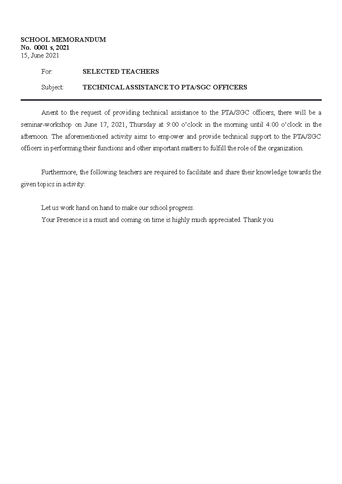 School Memorandum No. 0010 s, 2022 - SCHOOL MEMORANDUM No. 0001 s, 2021 ...