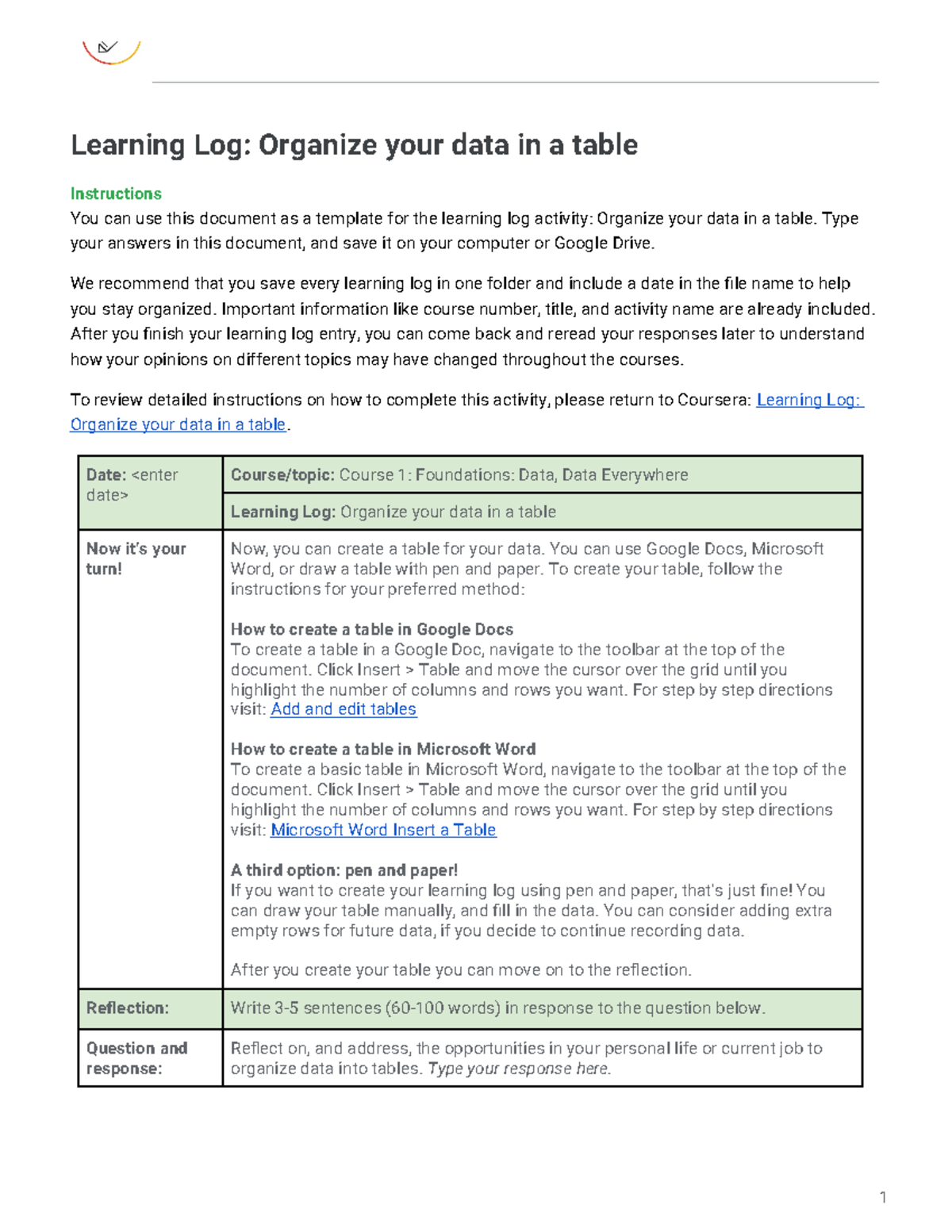 3a.Organize your data in a table - Type your answers in this document ...