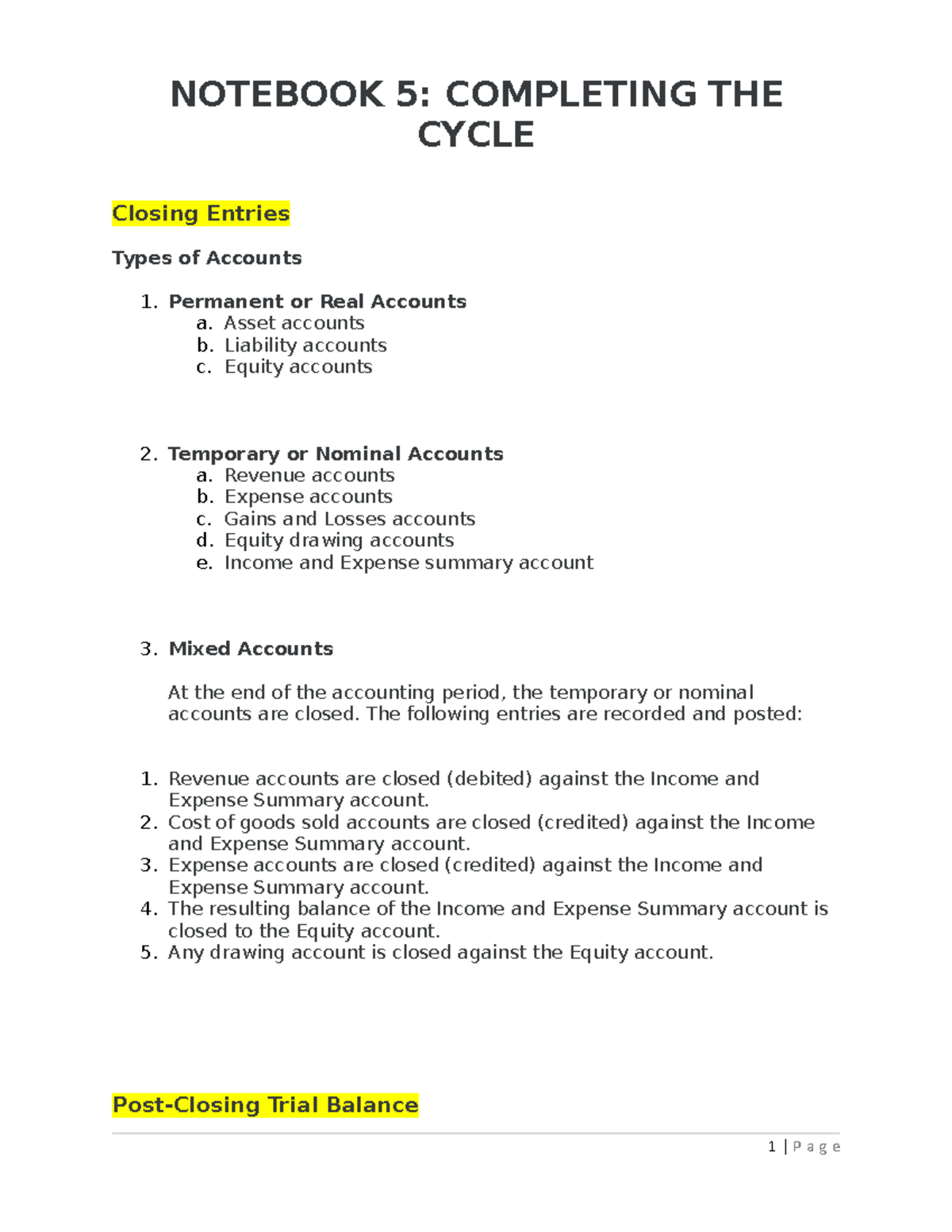 Notebook 5 - Completing THE Cycle - NOTEBOOK 5: COMPLETING THE CYCLE ...