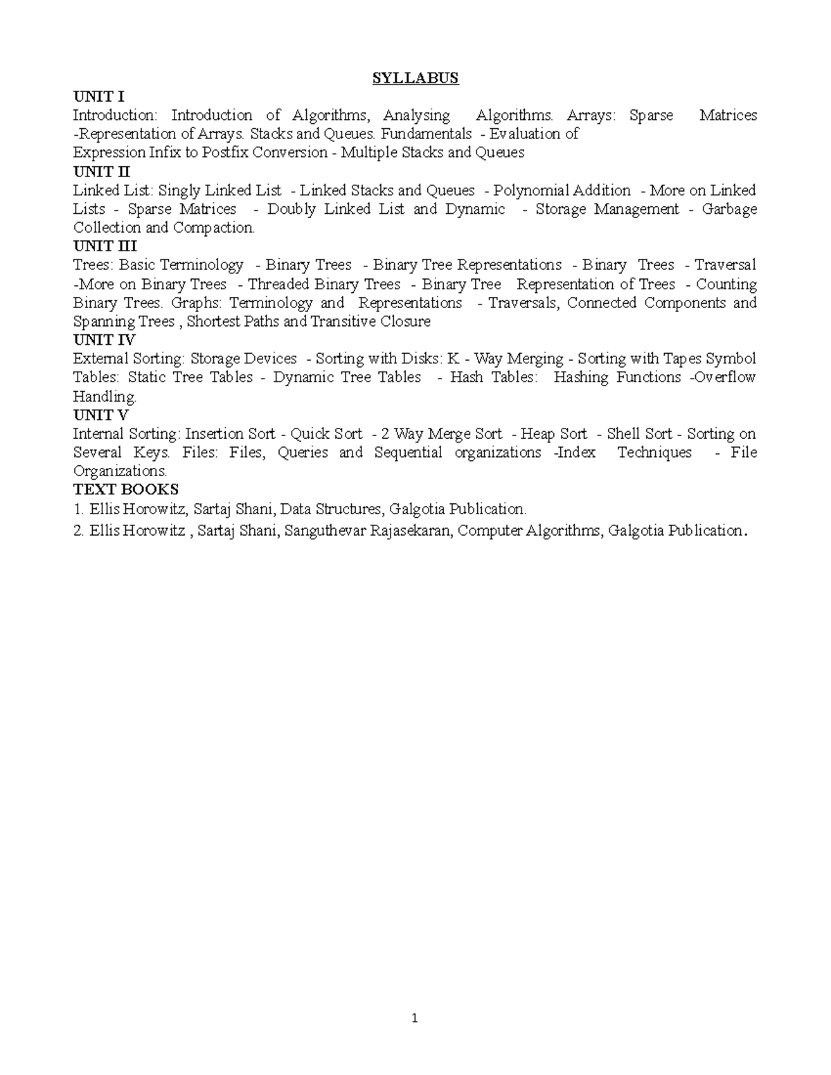 II Year Data Structures (CS) - SYLLABUS UNIT I Introduction ...