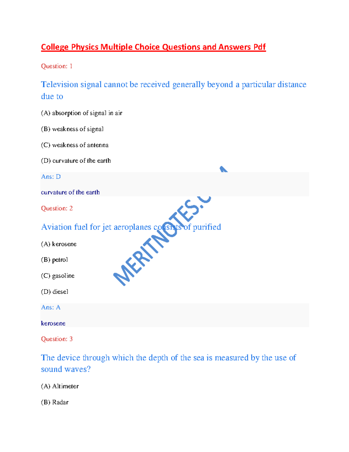College-physics-mcq - Good notes - College Physics Multiple Choice ...