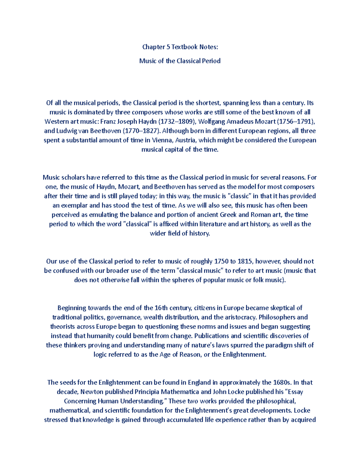 Chapter 5 Textbook Notes - Chapter 5 Textbook Notes: Music of the ...