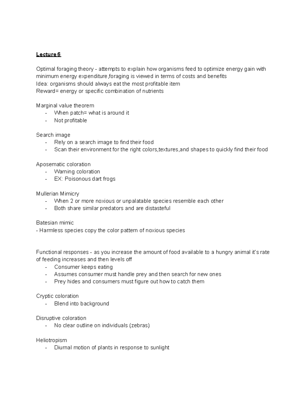 Ecology exam 2 review - Lecture 6 Optimal foraging theory - attempts to explain how organisms ...