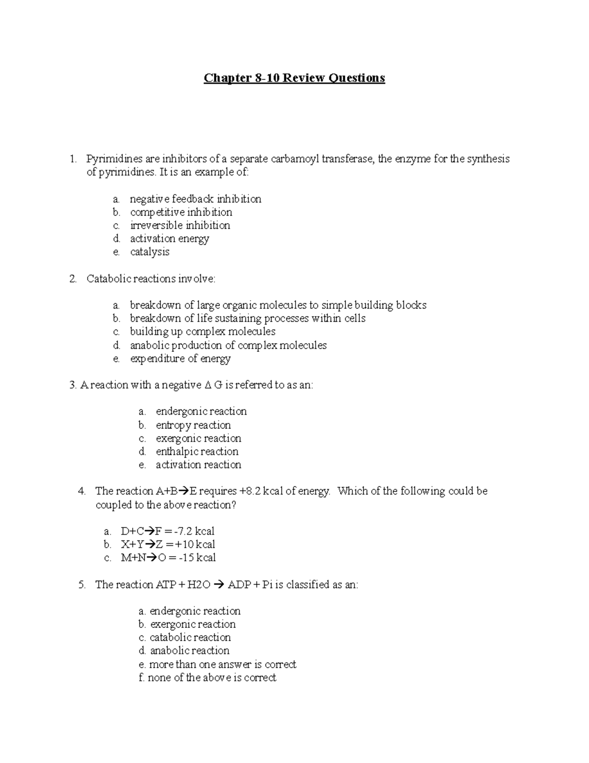Chapter 8-10 new practice problems - Chapter 8-10 Review Questions ...