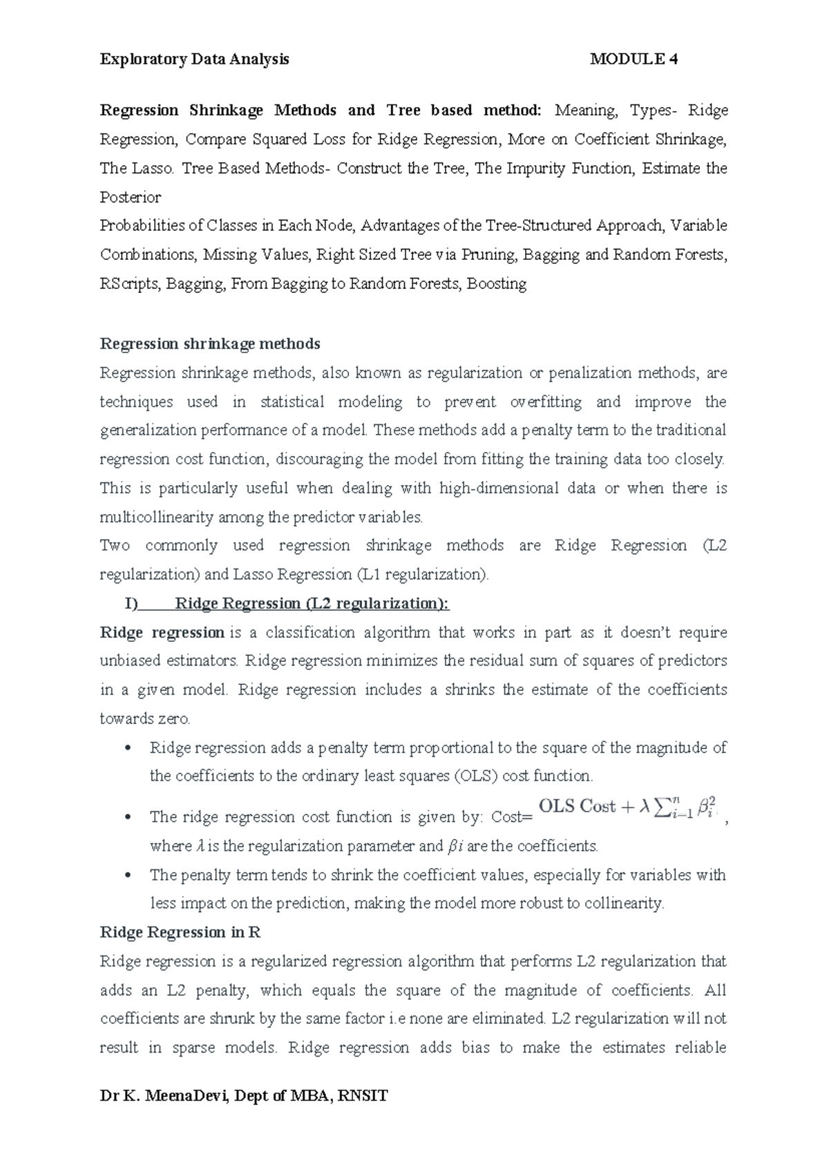 MOD4 EDA - Regression Shrinkage Methods and Tree based method: Meaning, Types- Ridge Regression ...