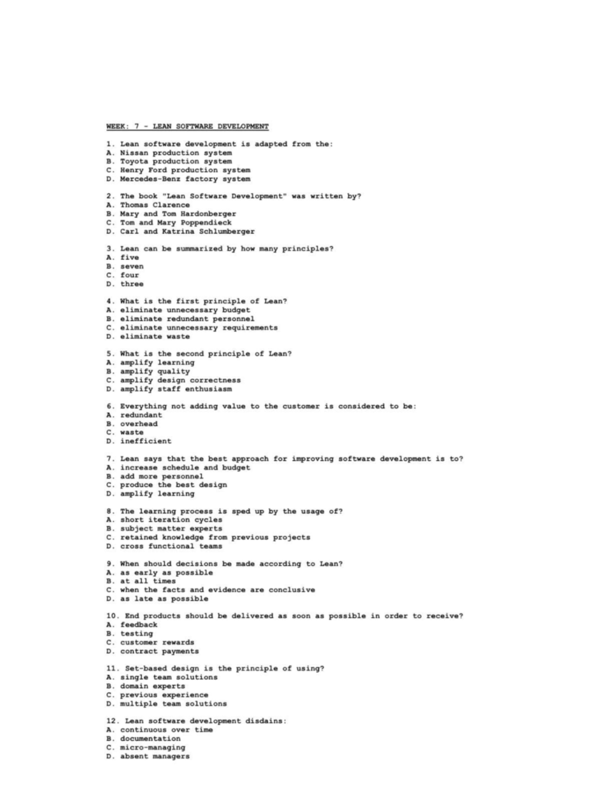 Lean Quiz - quiz - SWEN 603 - Studocu