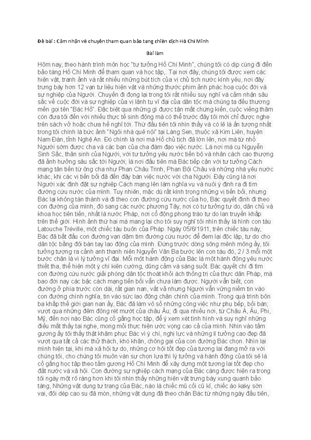 Trần Thanh Tùng 31211021535 - Đềề bài : C m nh n vềề chuyềến tham quan b o tang chiềến d ch Hồề ...