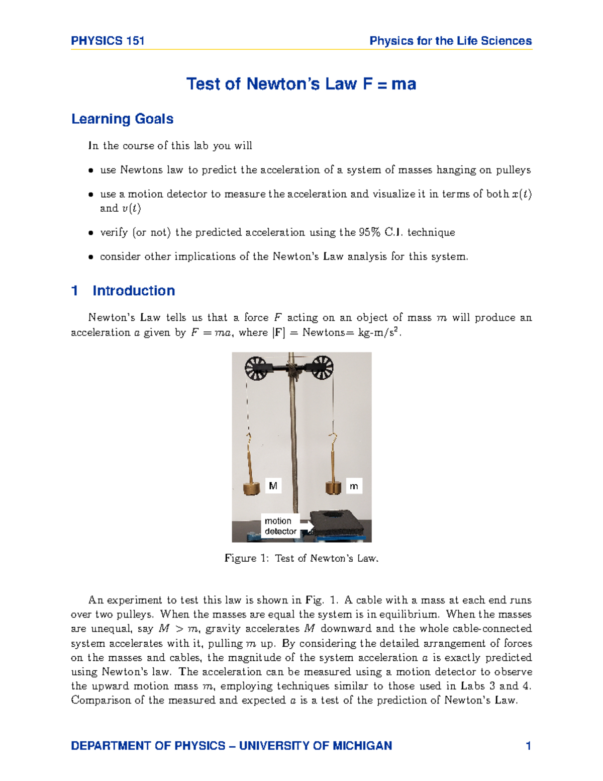 Lab 7 - Test of Newtons Law - Test of Newton’s Law F = ma Learning ...