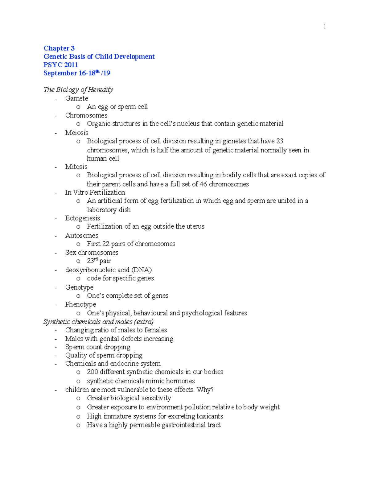 chapter three and four - Chapter 3 Genetic Basis of Child Development ...