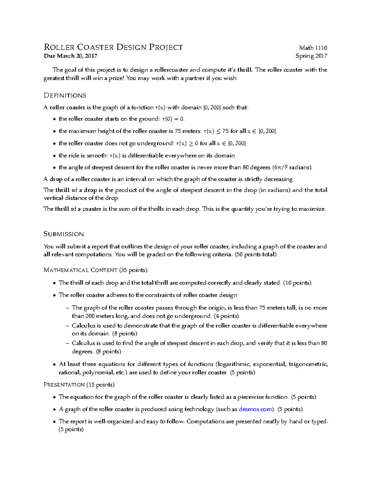 1110sp17-project - assignment for math - ROLLER COASTER DESIGN PROJECT ...
