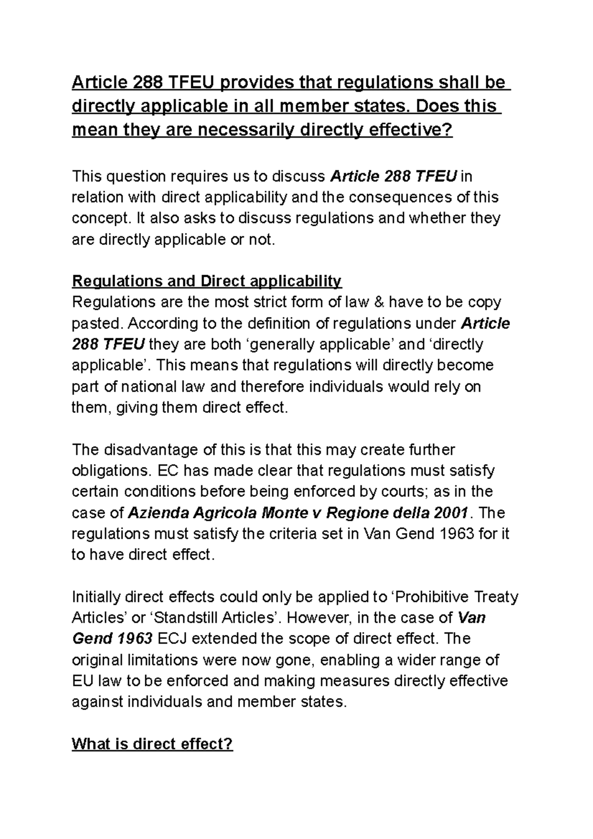 Direct Effect Question - Article 288 TFEU provides that regulations ...