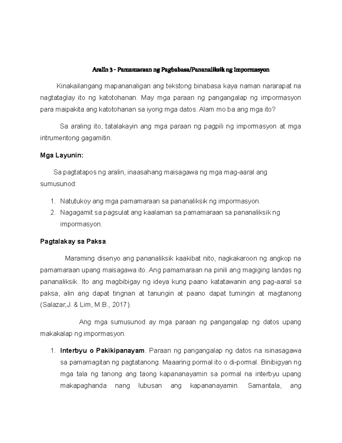 Kom Fil Aralin 3 ng kabanata 2 - Aralin 3 - Pamamaraan ng Pagbabasa ...