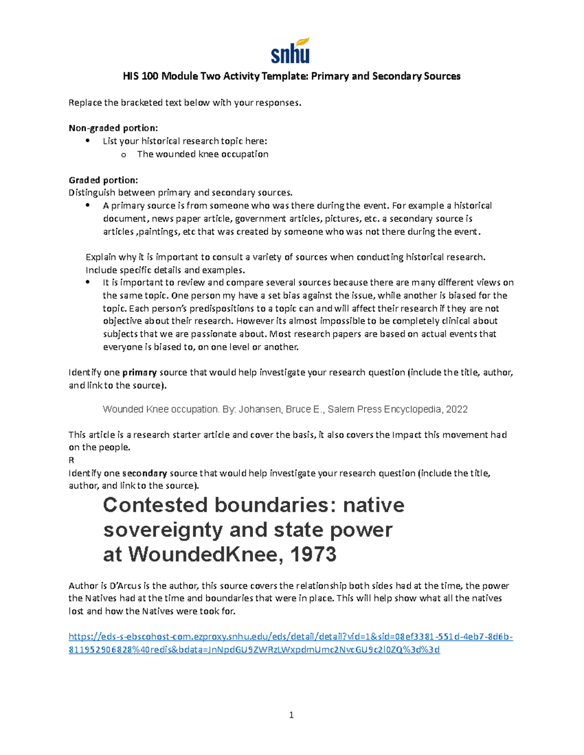 HIS 100 week 2b - Course work - HIS 100 Module Two Activity Template ...