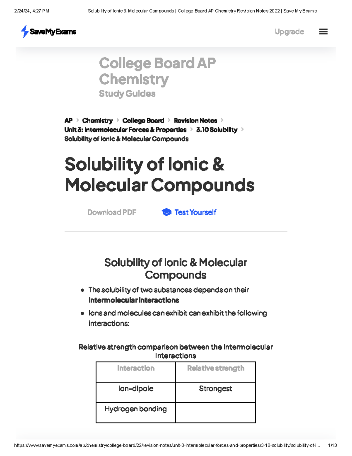 1. Solubility of Ionic & Molecular Compounds - College Board AP Chemistry Study Guides AP ...