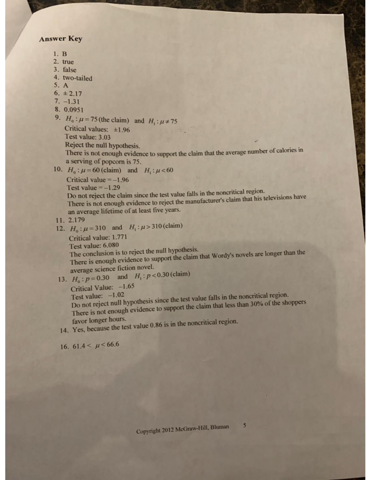 Exam 3 Review Answer Key