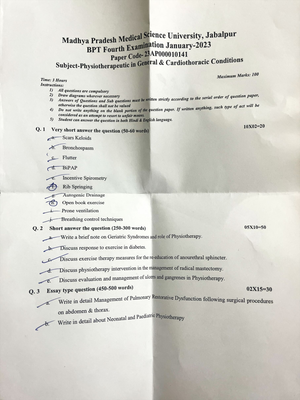 Cardio thoracic question paper - Physiotherapy - Studocu