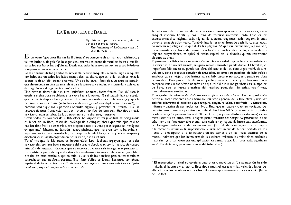 Borges-La biblioteca de Babel-1941-Ficciones - 44 ORGEJ L UIS B ORGES F ...