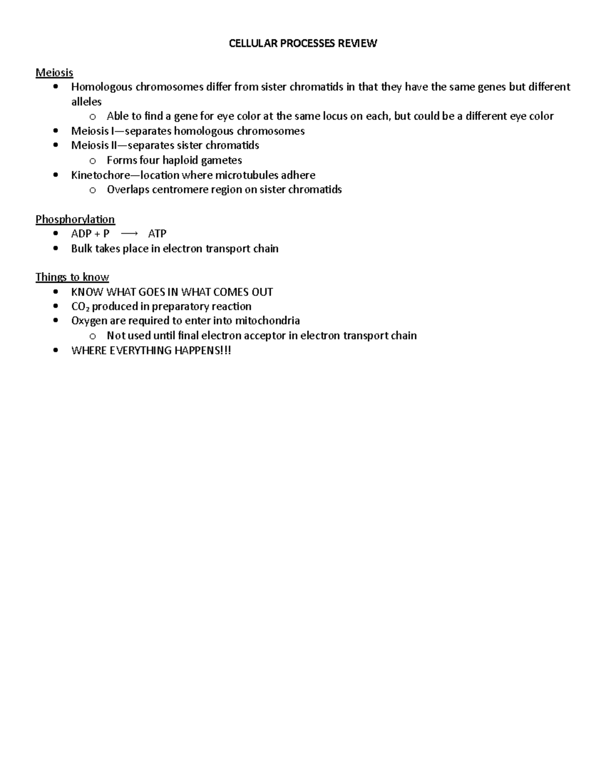 Biology 2015-11-11 cellular processes review - CELLULAR PROCESSES ...