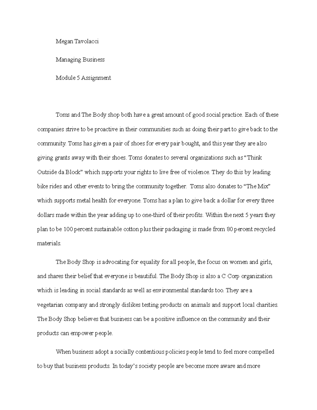 Module 5 assignment bus 210 - Megan Tavolacci Managing Business Module ...