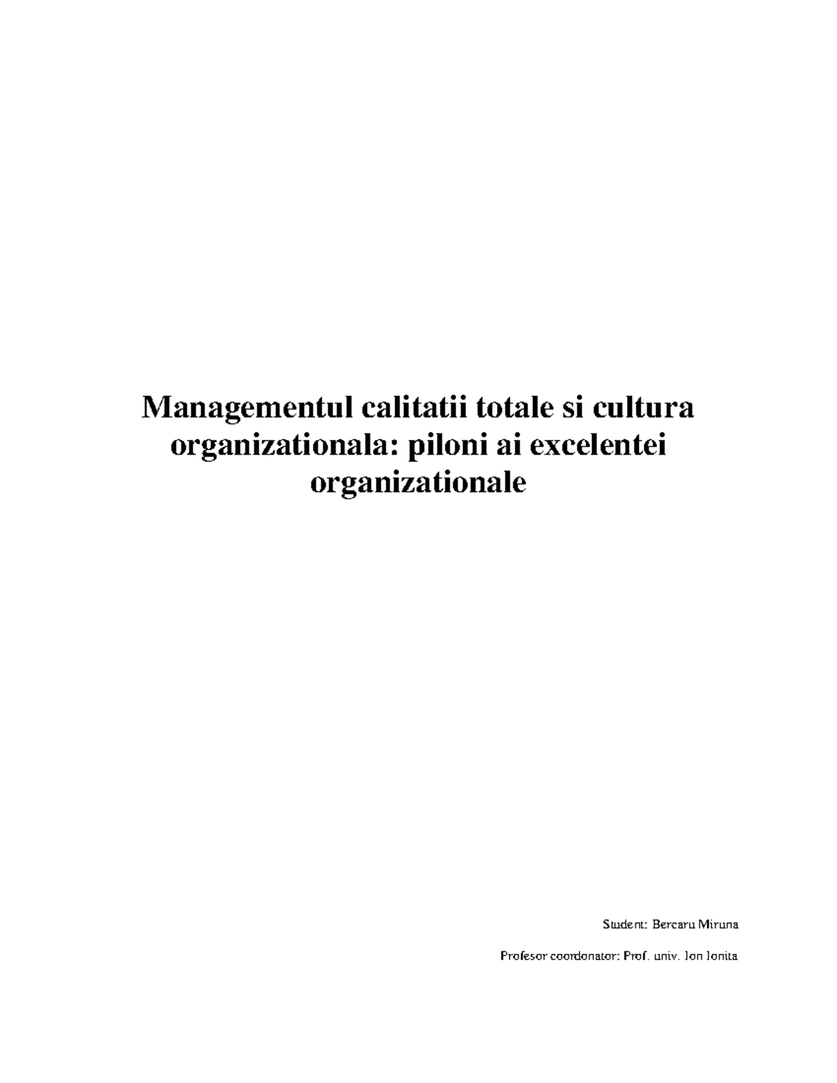 Pdfcoffee - cultura organizationala - Managementul calitatii totale si cultura organizationala ...