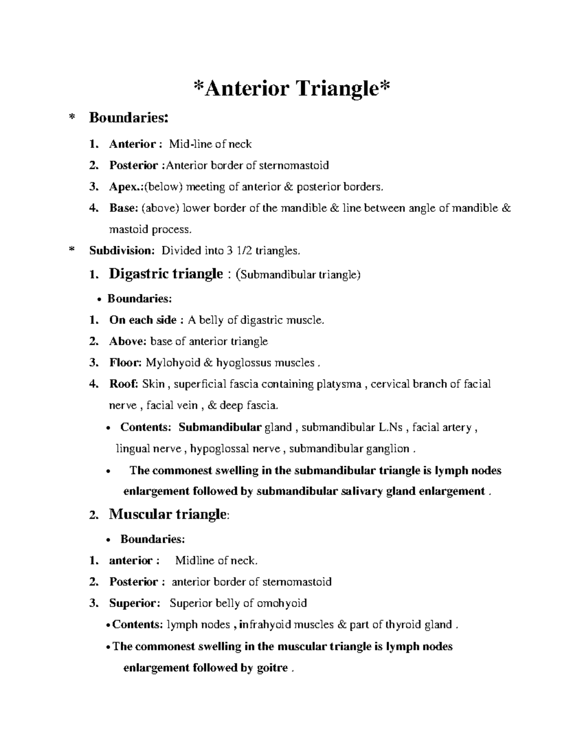 11 - Internal medicine - Anterior Triangle * Boundaries: Anterior : Mid ...