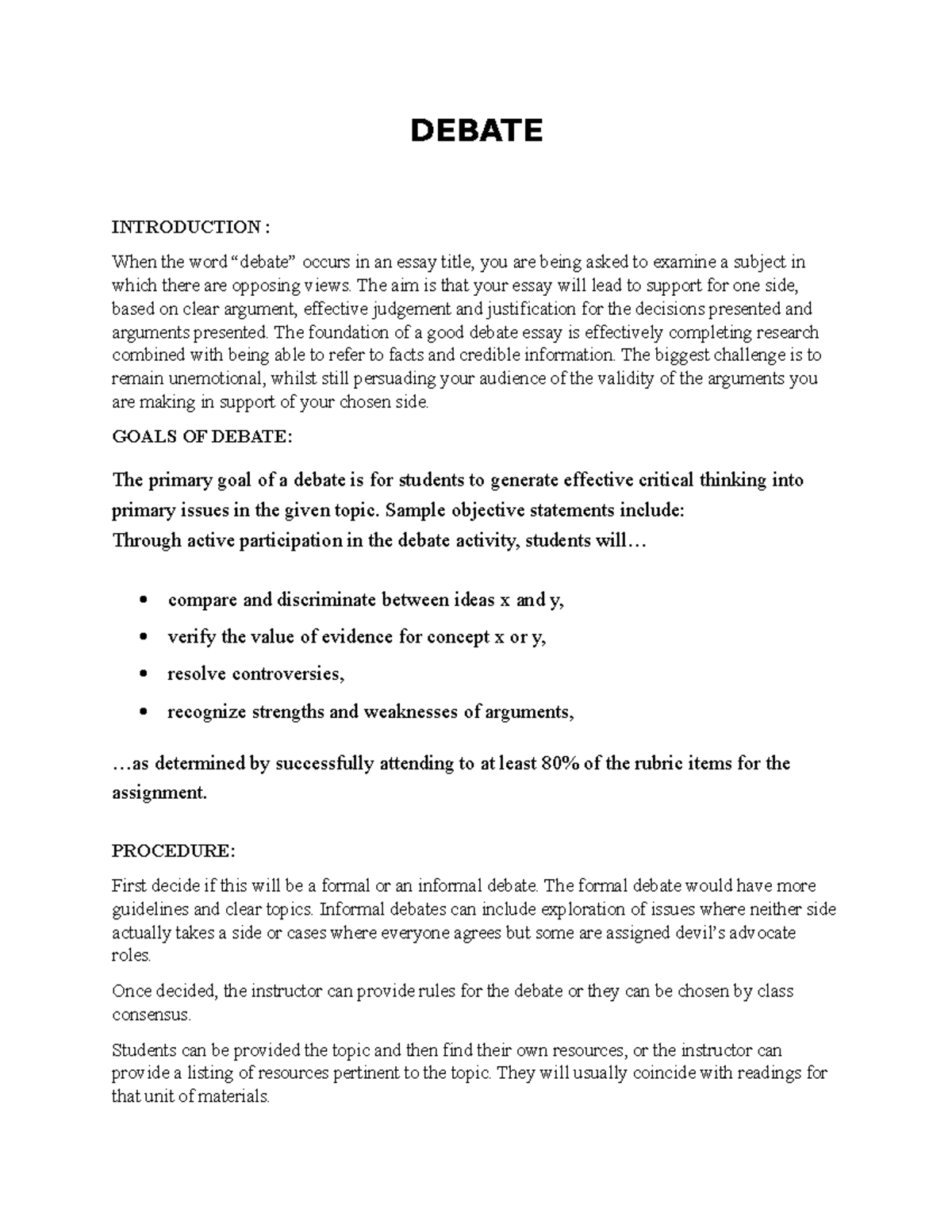 DE Report - DEBATE INTRODUCTION : When the word “debate” occurs in an ...