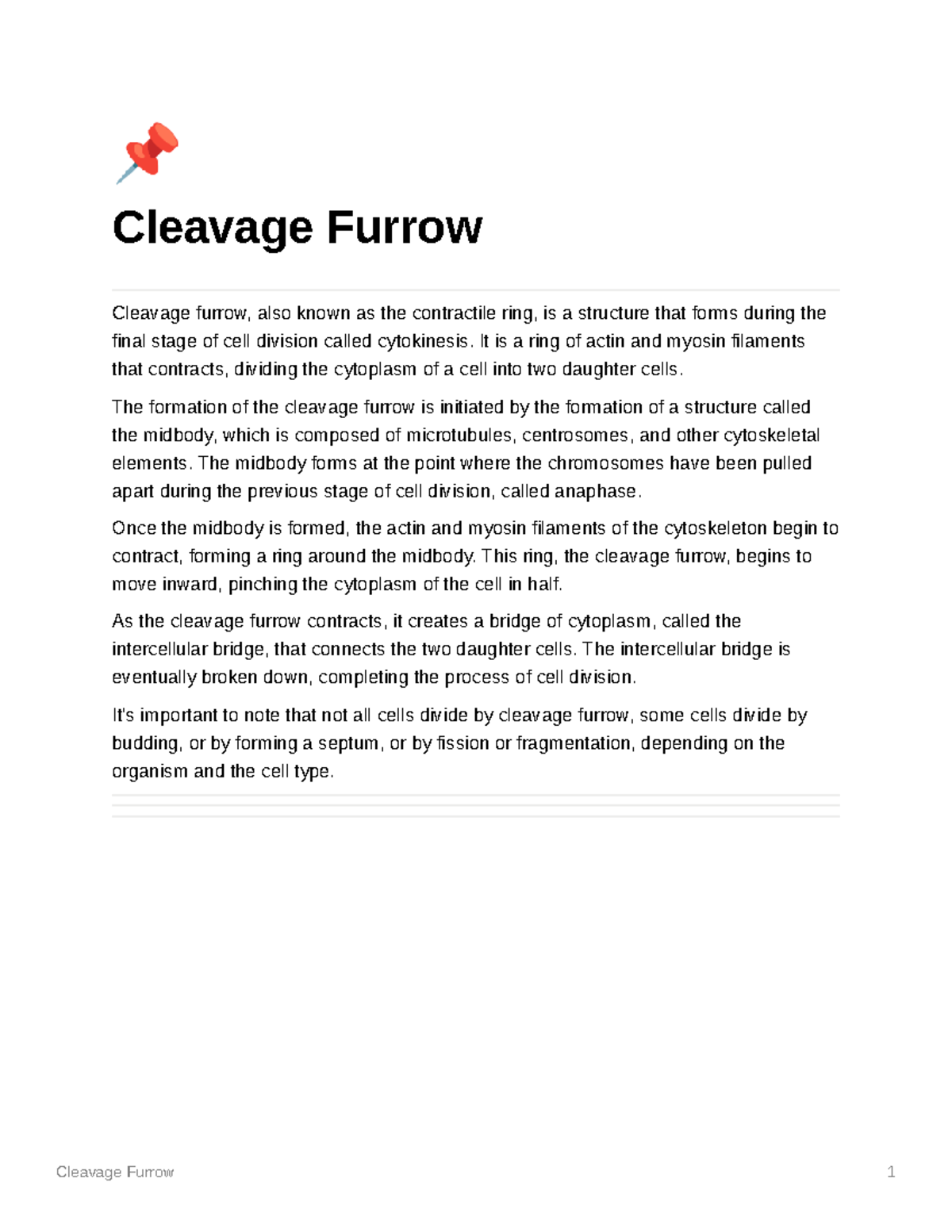Cleavage Furrow - Cell Division, Cell Diversity and Cellular ...