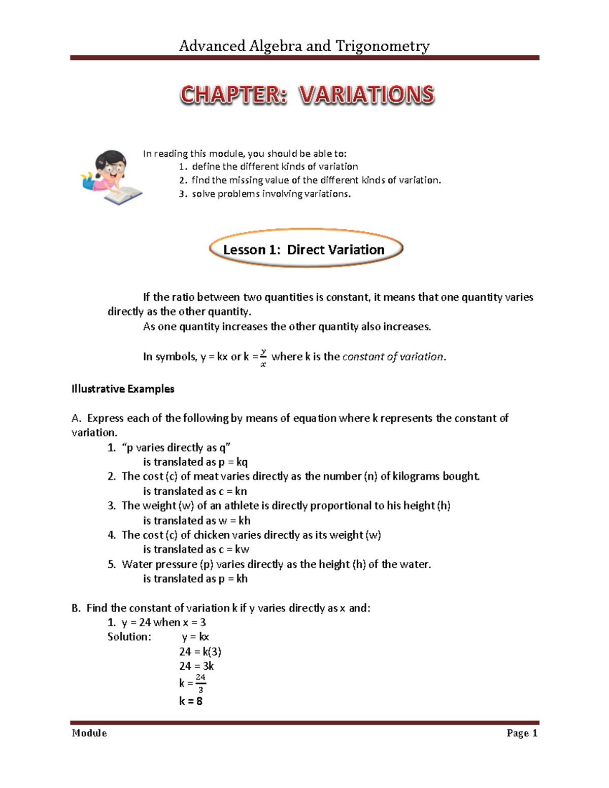 Chapter 3 - Variations - Unknown - In reading this module, you should be able to: 1. define the ...