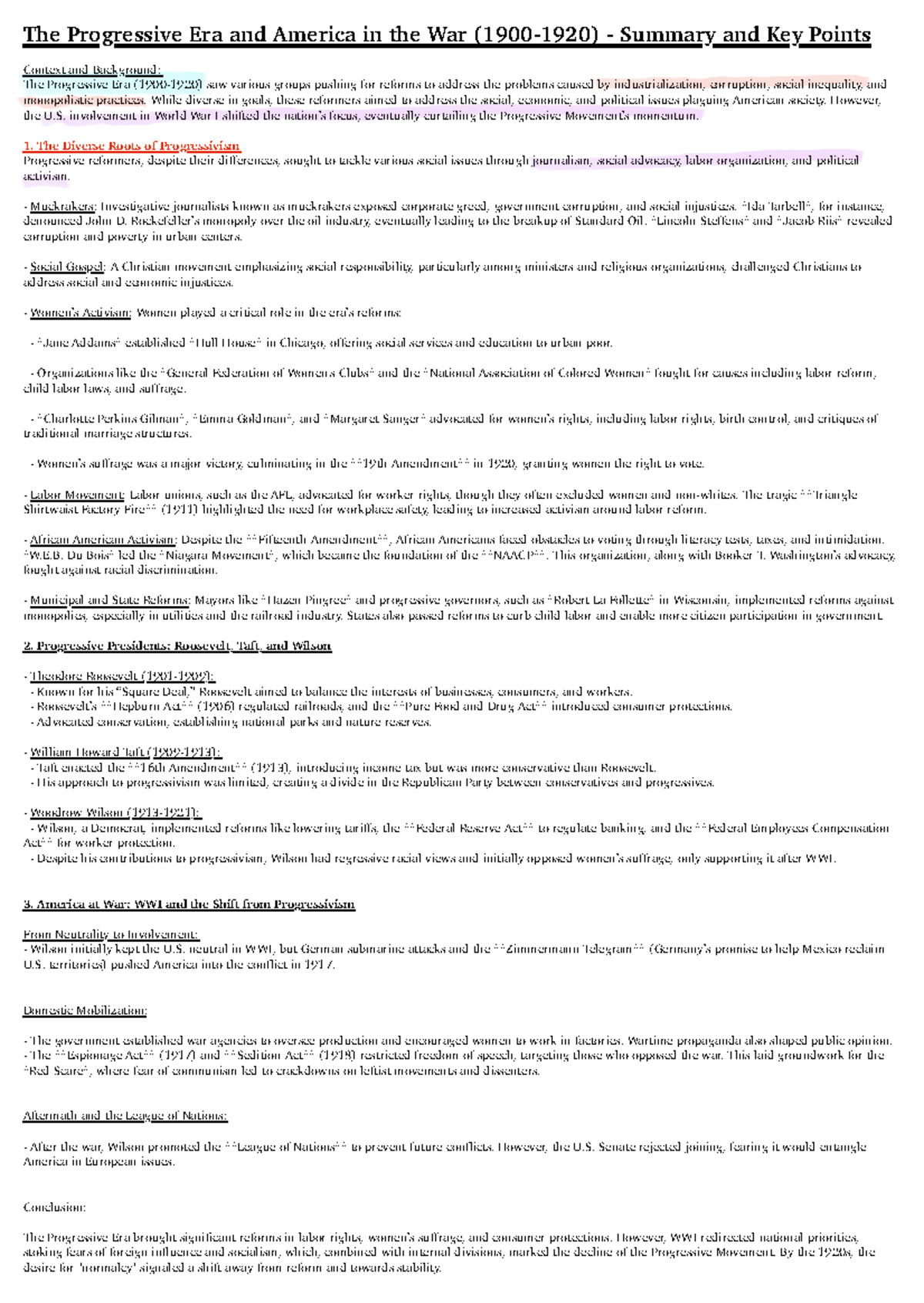 Lesson 2 - History - The Progressive Era and America in the War (1900 ...