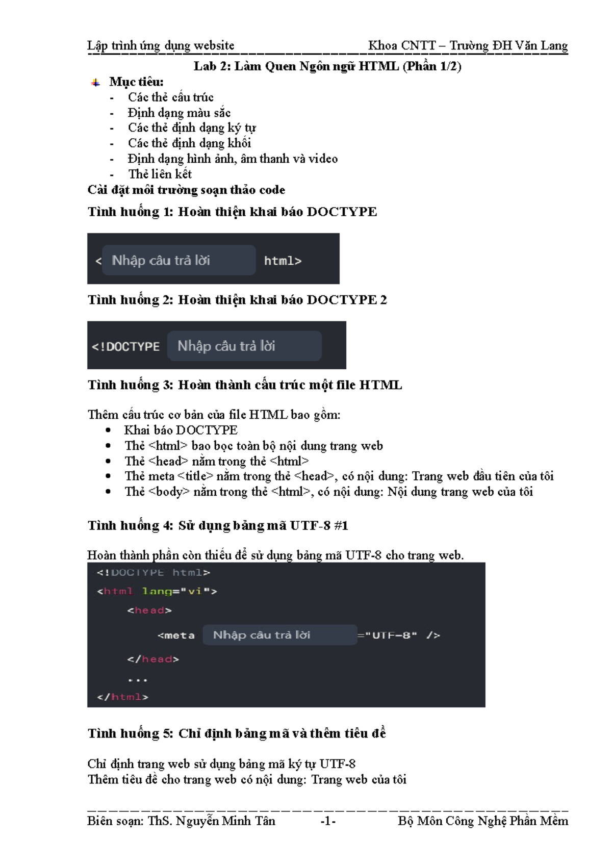 LAB 2 - HTML Phan 1 - LAB 2 - HTML Phan 1 - Lab 2: Làm Quen Ngôn ngữ HTML (Phần 1/2) Mục tiêu ...