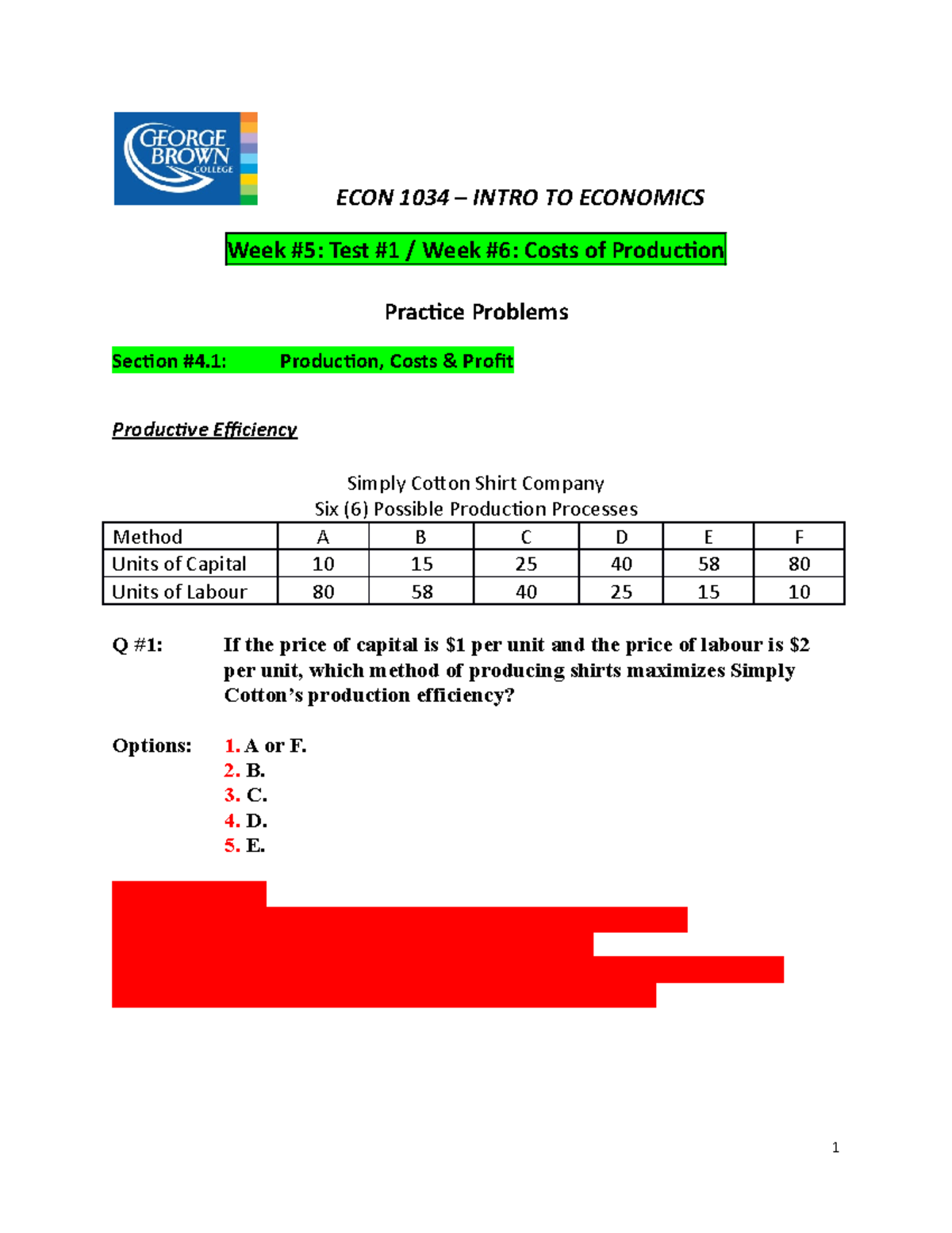 Practice Qs ECON1034 Chapter#4 Production Costs Answers - ECON 1034 ...