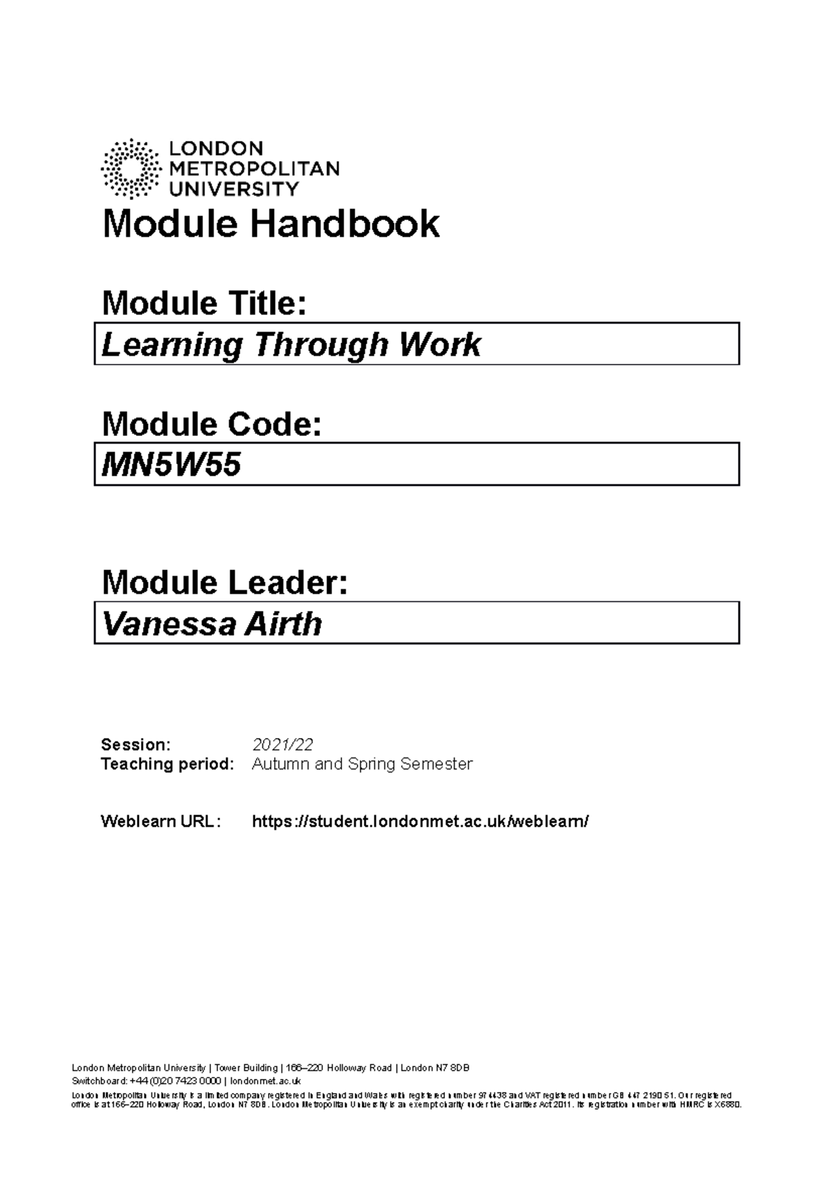 Module Handbook MN5W55 202122 (1) - Module Handbook Module Title ...