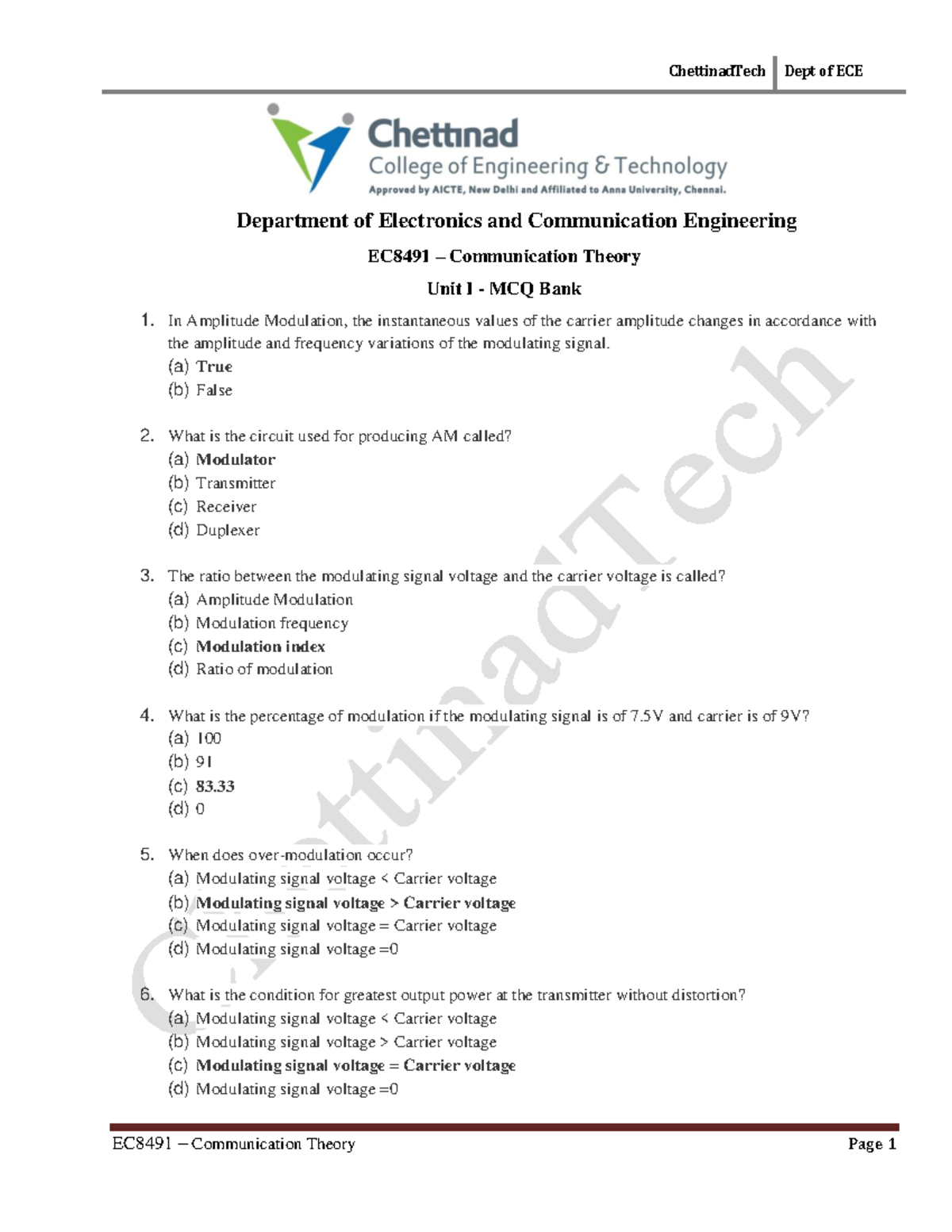 Data and digital comm EC8491 CT UNIT 1 - Department of Electronics and ...