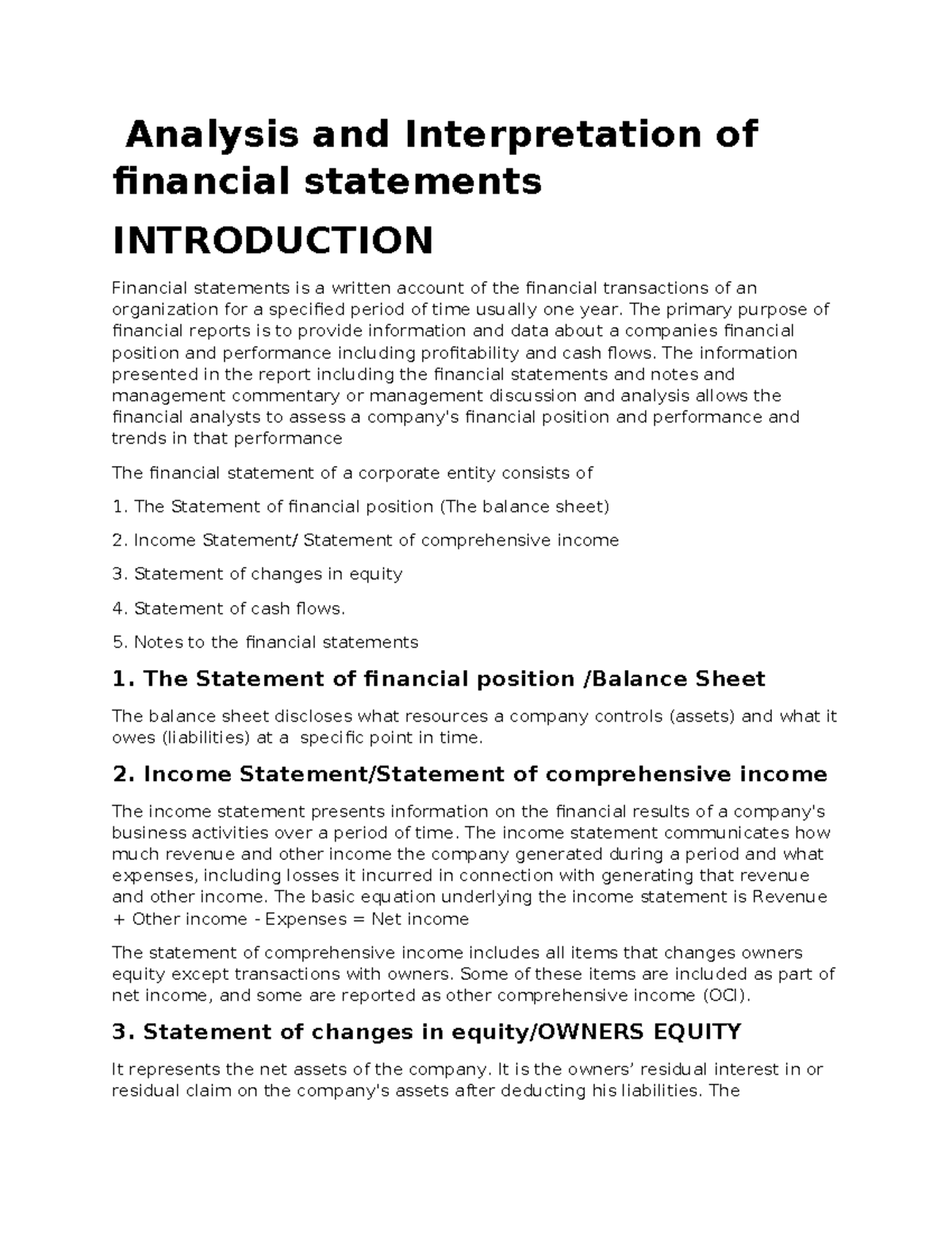 Analysis and interpretation of financial statements - Analysis and ...