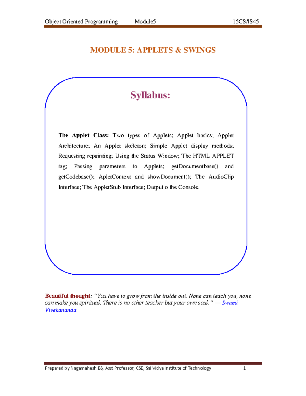 M5 - java notes - MODULE 5: APPLETS & SWINGS Beautiful thought: “You ...