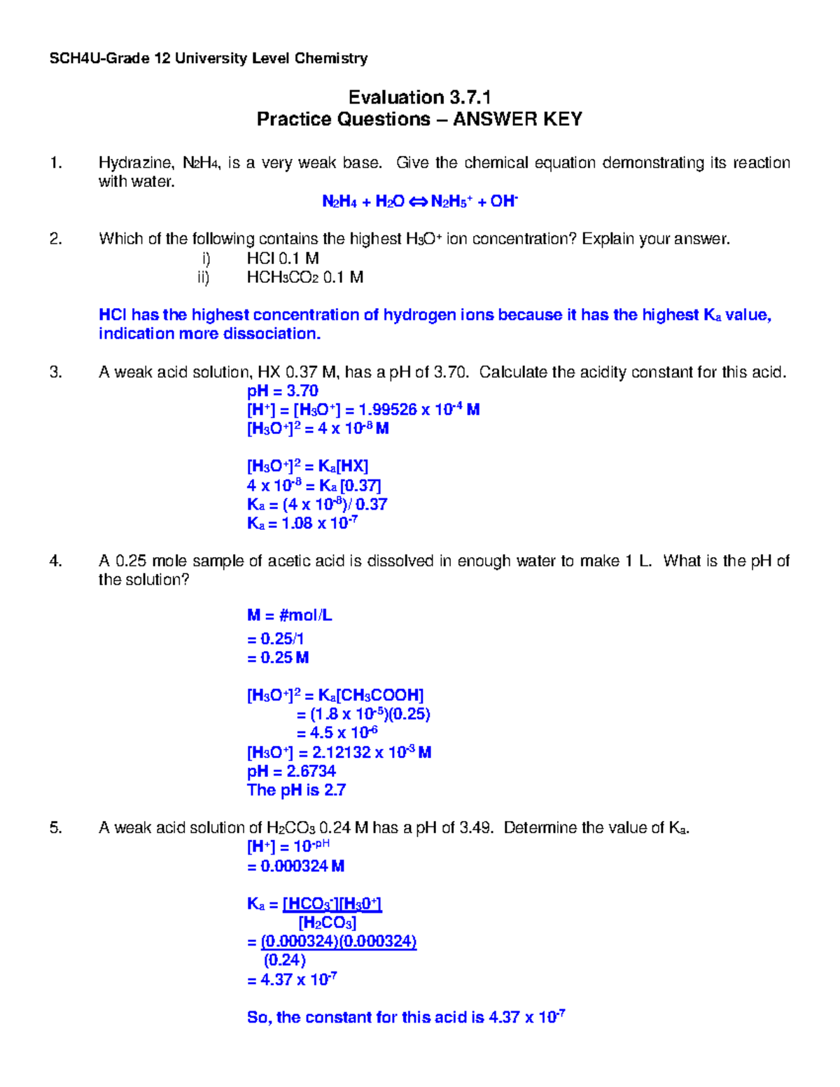 Calculations using Ka - helpful reminders! - SCH4U-Grade 12 University ...