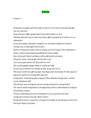 Lecture notes- Social class and stratification - SOCB SOCB47- Lecture 1 ...