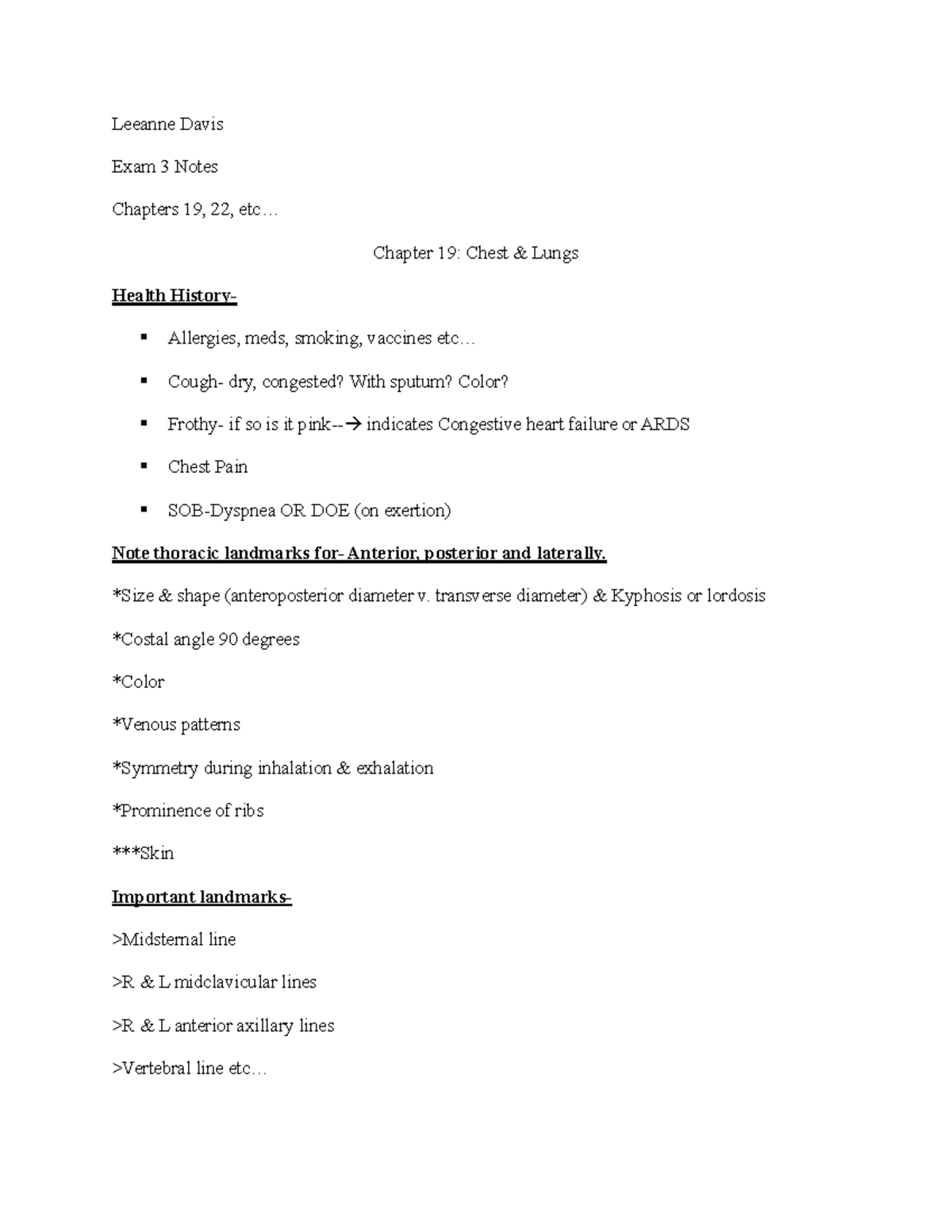 Chapter 19 Notes Respiratory - Leeanne Davis Exam 3 Notes Chapters 19 ...