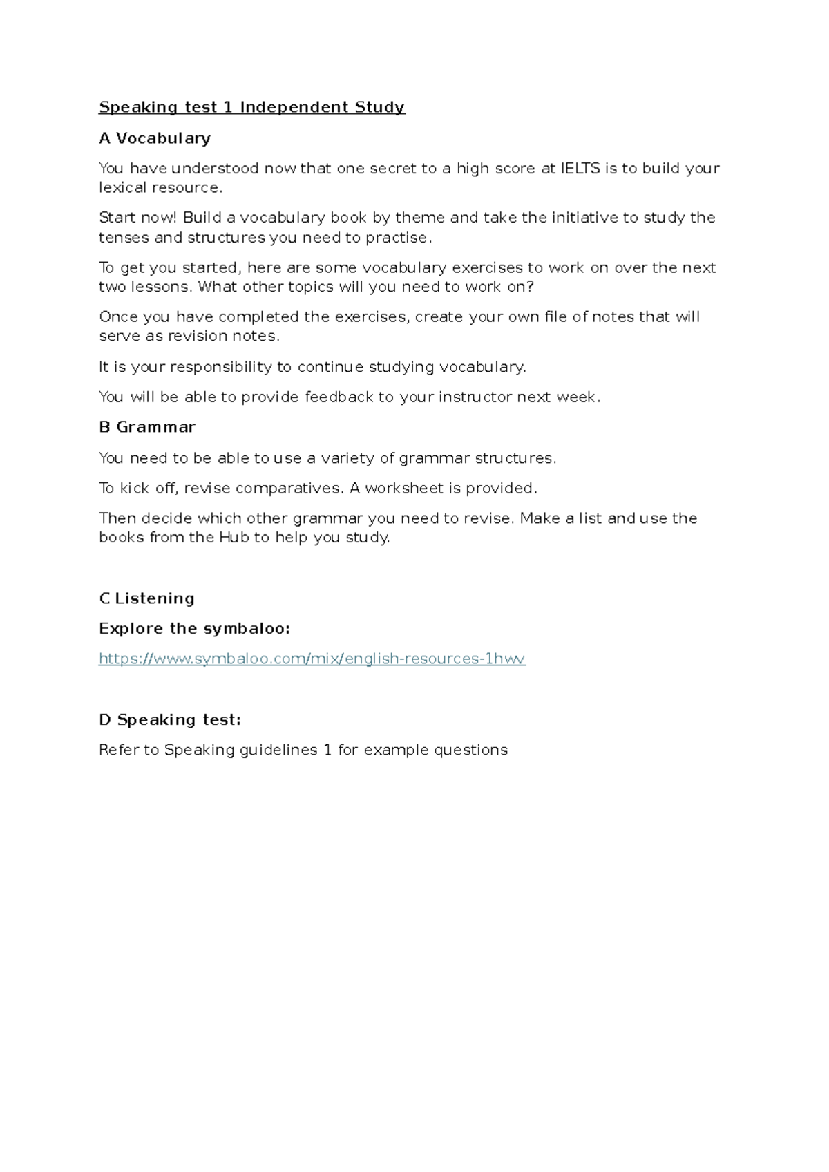 Speaking test 1 Independent Study Notes - Speaking test 1 Independent ...