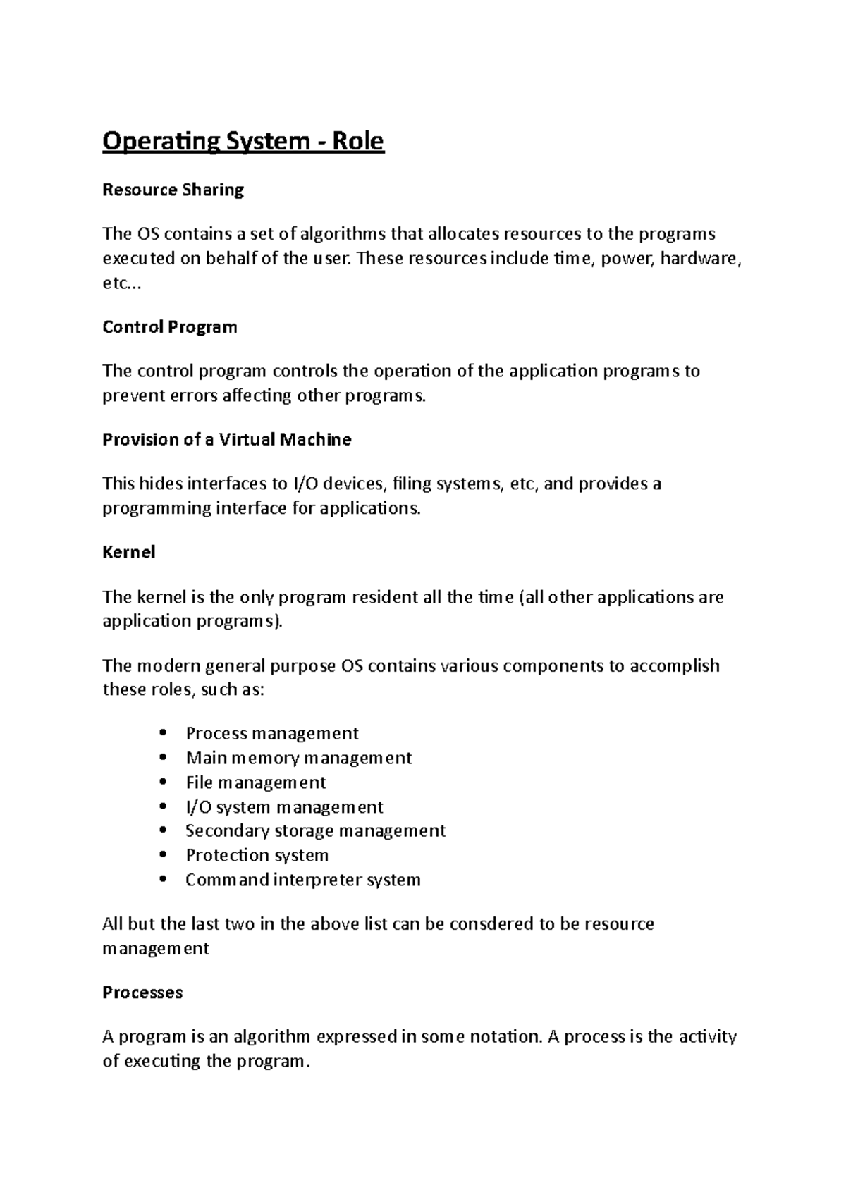 Operating System - Role - COMP1562 - GRE - Studocu