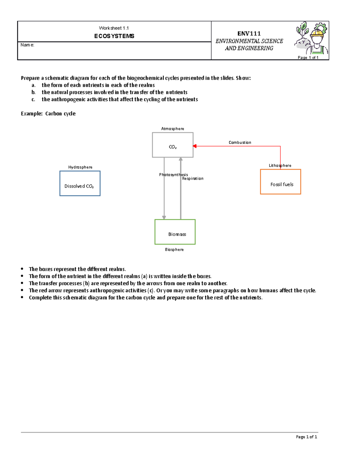 ENV111 WS 1.1 Instructions - Worksheet 1. ECOSYSTEMS ENV ENVIRONMENTAL ...